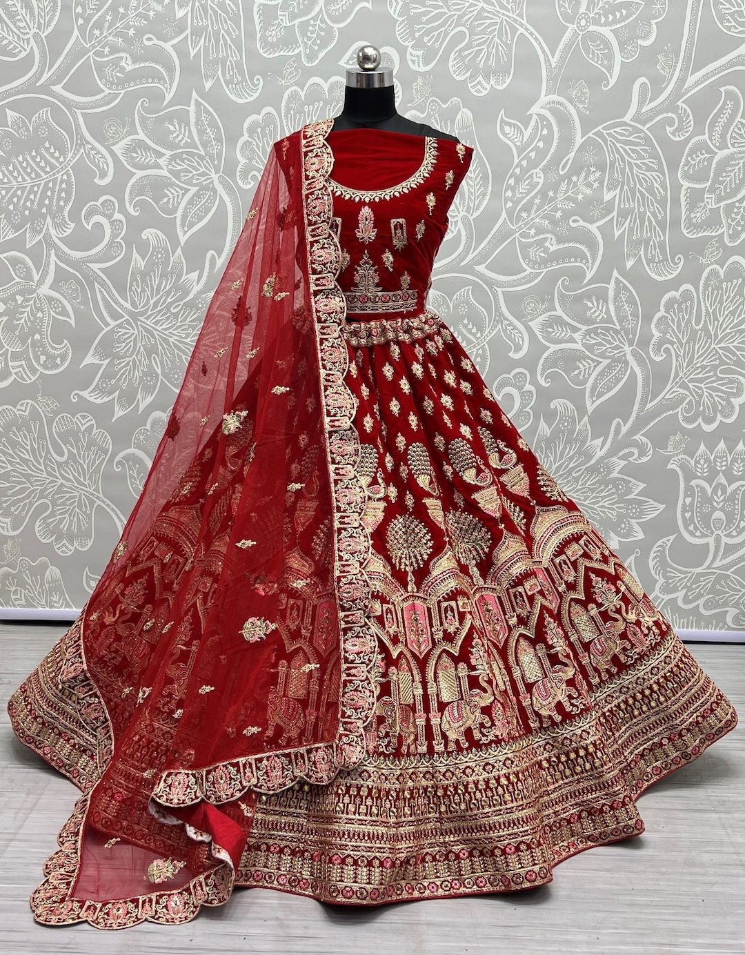 Beautiful Indian Bride Wear Velvet Lehenga Choli With Soft Net Dupatta ...