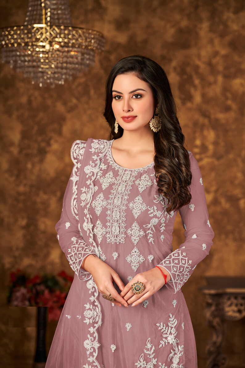 Women Wear Fascinating Baby Pink Colour Net Salwar Suit With - Etsy