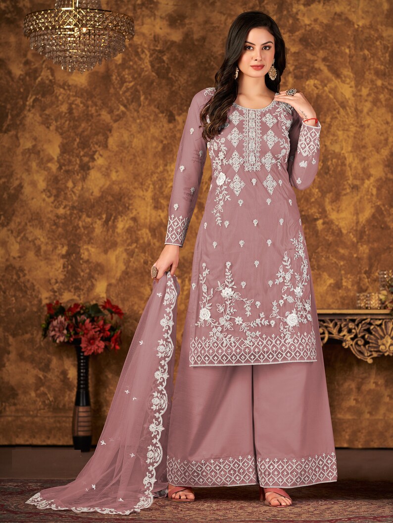 Women Wear Fascinating Baby Pink Colour Net Salwar Suit With - Etsy