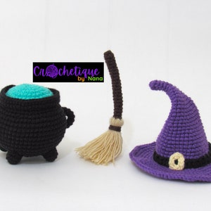 Cute Halloween Witch With Broom and Cauldron Crochet Pattern - Patrón ...