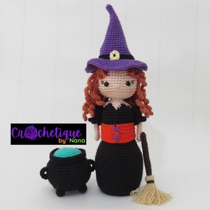 Cute Halloween Witch With Broom and Cauldron Crochet Pattern - Patrón ...