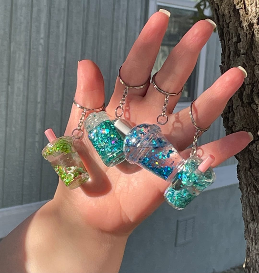 Liquid/snow Globe Cup Keychains - Etsy