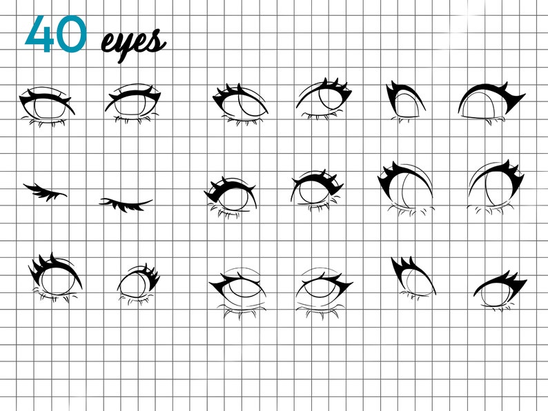 Procreate Chibi Eyes Stamps : Cartoon Eyes Kawaii Character Eye Guides ...
