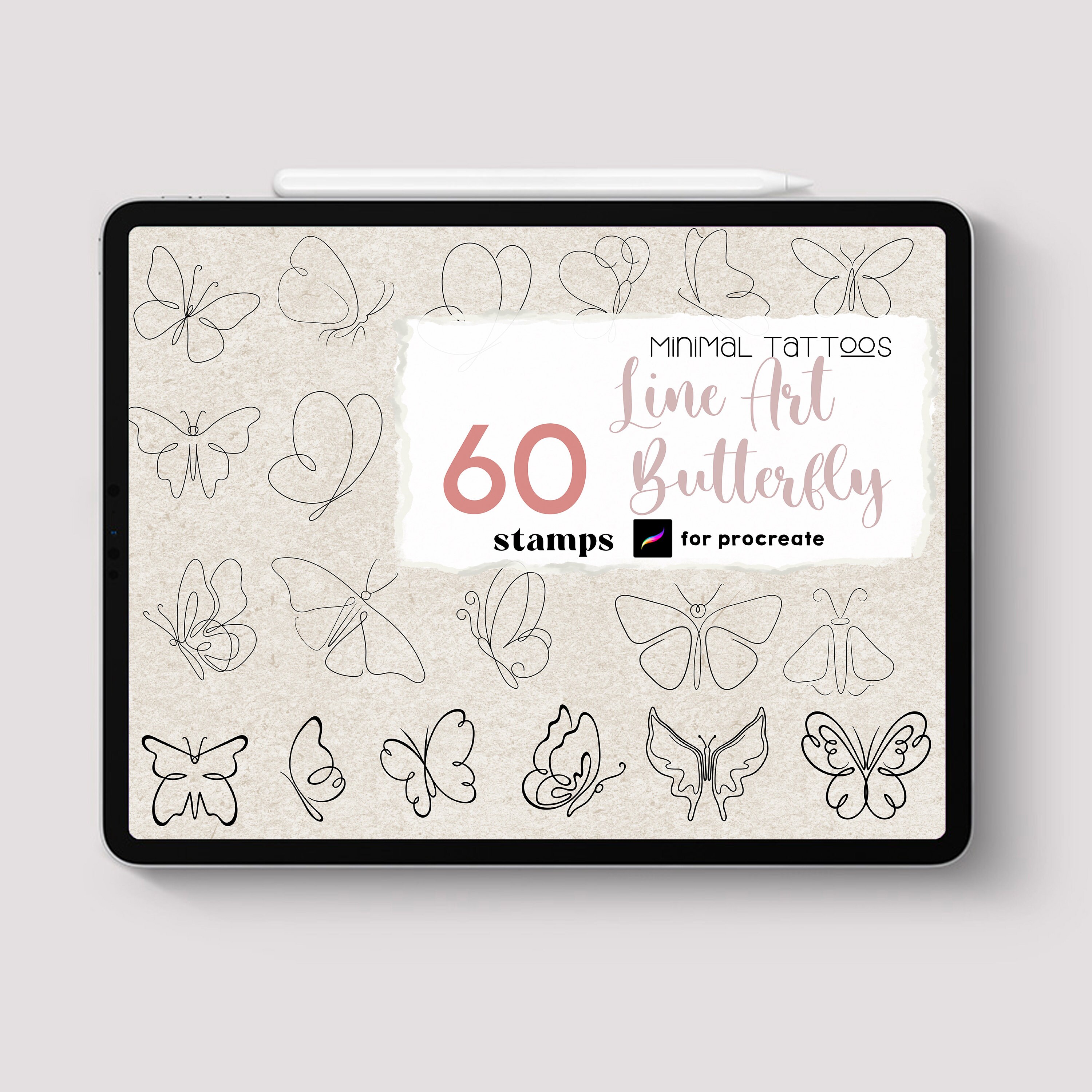 Procreate 60 Butterfly Tattoo Stamp Brushes Line Art Minimal | Etsy