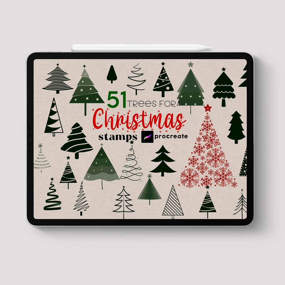 Procreate 51 Christmas Tree Stamps Noel Brush Holiday Theme Doodle Hand ...