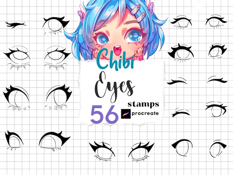 Procreate Chibi Eyes Stamps : Cartoon Eyes Kawaii Character Eye Guides ...