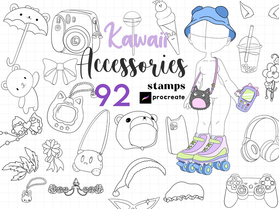 Procreate Chibi Accessories Stamp : Kawaii Accessory Brushes Cartoon ...
