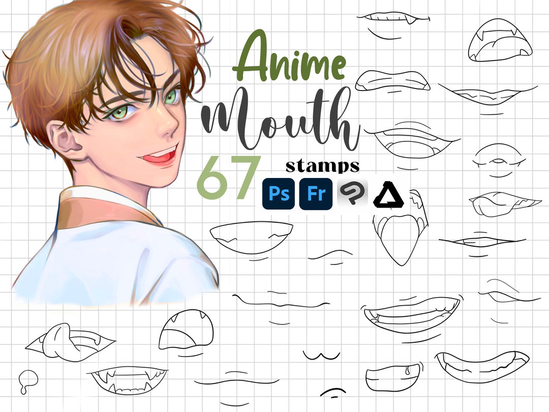 Photoshop Anime Mouth Stamp 67 PS Anime Lips Guides Brush Manga Kawaii ...