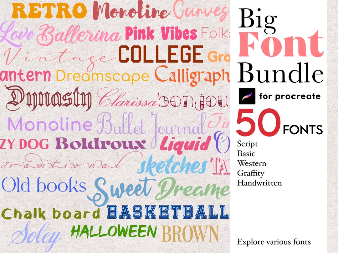 50 Fonts Procreate Font Bundle Procreate Lettering Fonts Script Letters ...