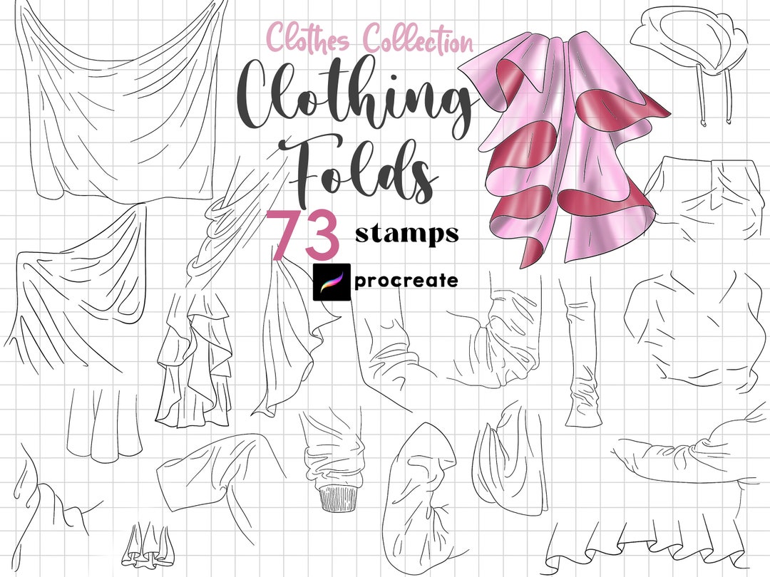 Procreate Clothes Fold Stamps Brushes 73 Anime Clothes Details ...