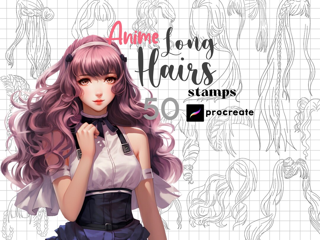 Procreate Anime Hair Stamp Brushes 50 Anime Girl Long Hair Brushes ...