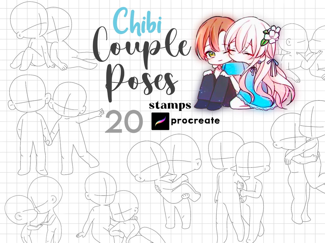 Procreate Chibi Couple Pose Stamp Brush Chibi Guides Procreate ...