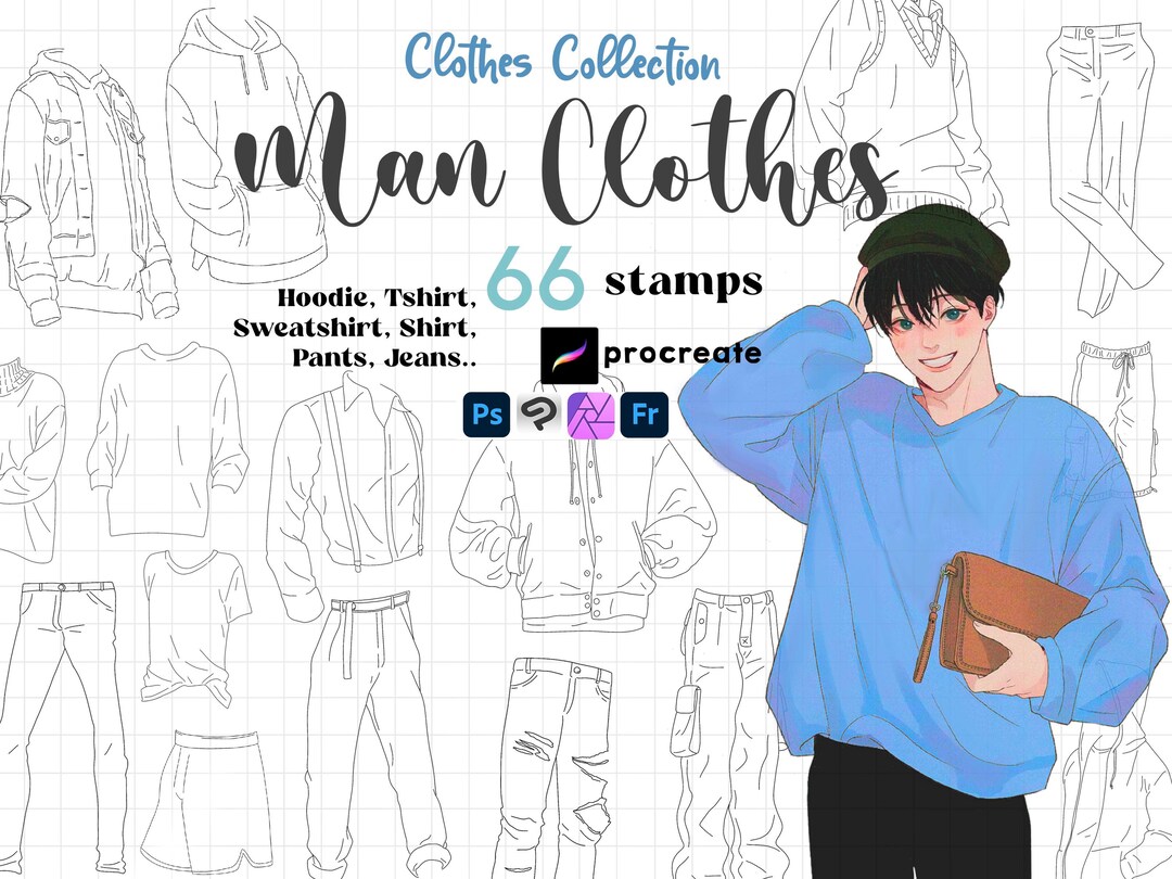 Procreate Male Clothing Stamps : Anime Boy Fashion Brush for Photoshop ...