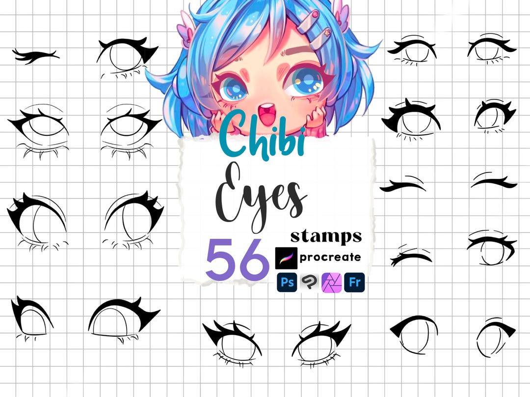 Procreate Chibi Eyes Stamps : Kawaii Eye Guides Photoshop Clip Studio ...