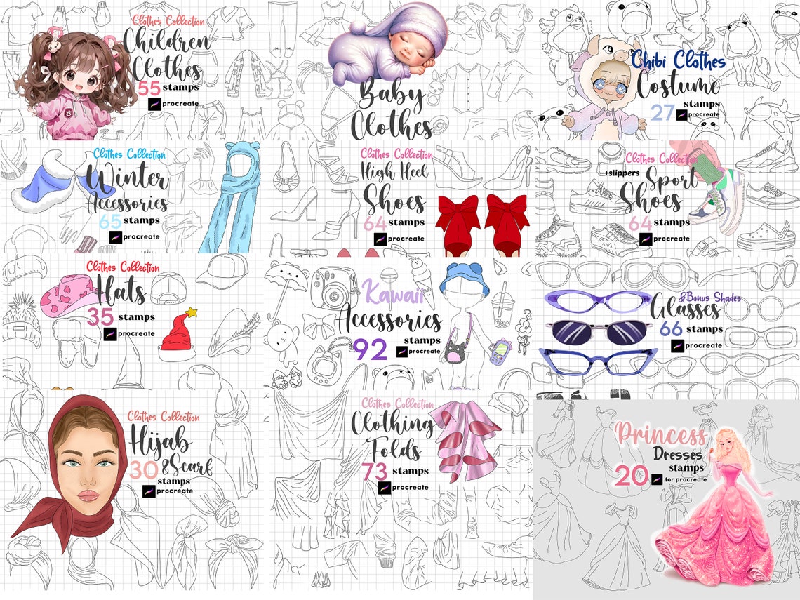 Procreate Clothing Stamps : Anime Clothes Dress Manga Outfit Character ...