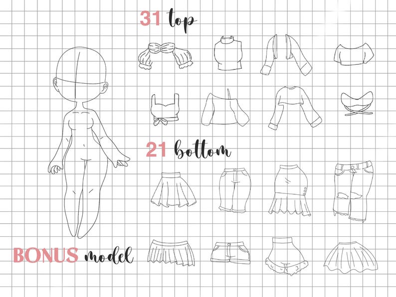 Chibi Clothing Stamps: Procreate, Photoshop, Clip Studio Paint ABR ...