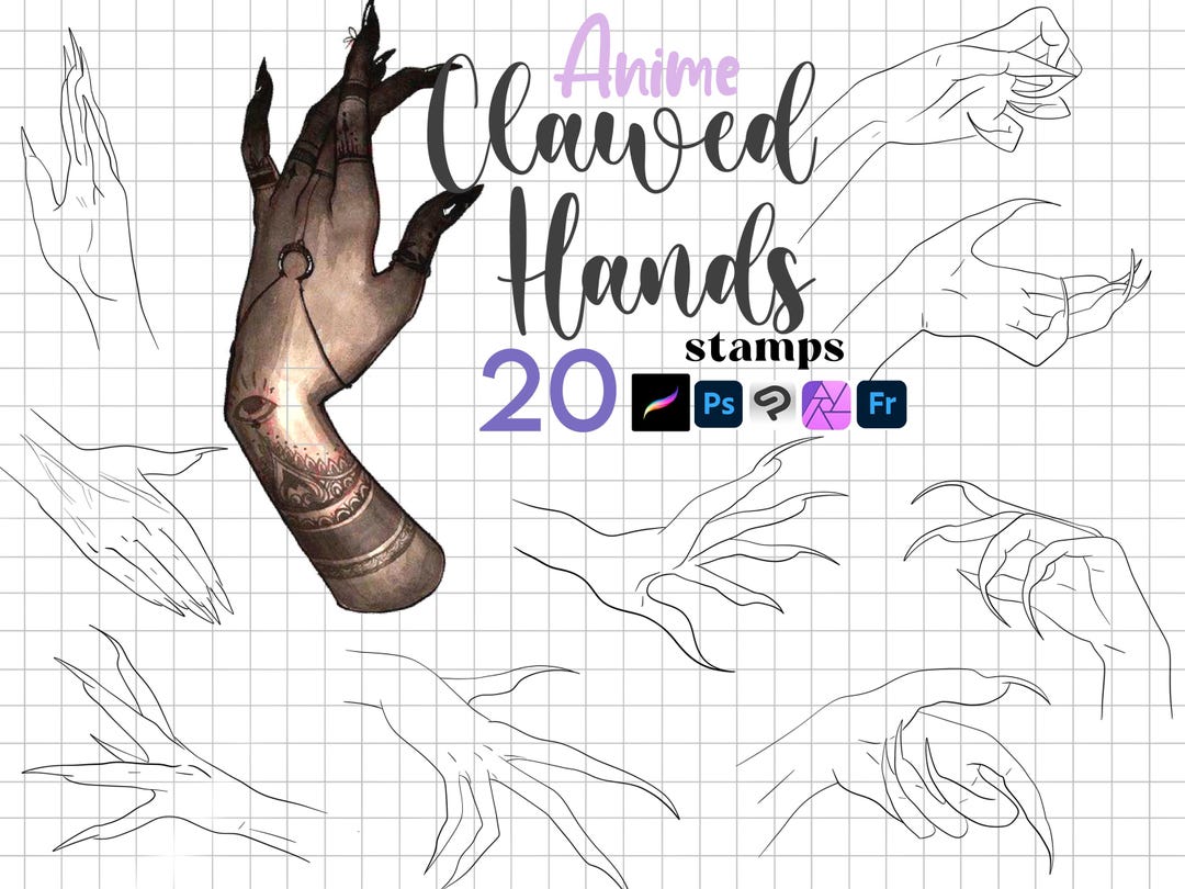 Procreate Gothic Claw Hand Stamps : Manga Clawed Hands Anime Witch ...