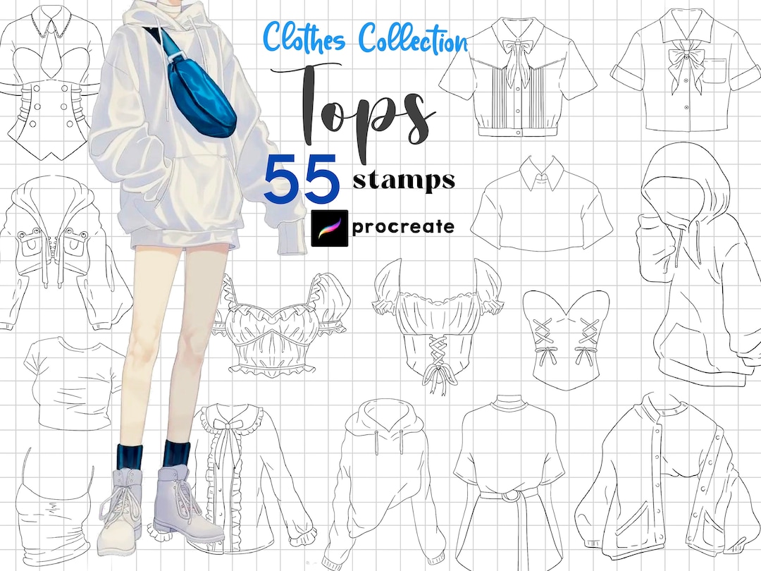 Procreate Clothes Stamps Brushes 55 Anime Clothes Tops Procreate Anime ...