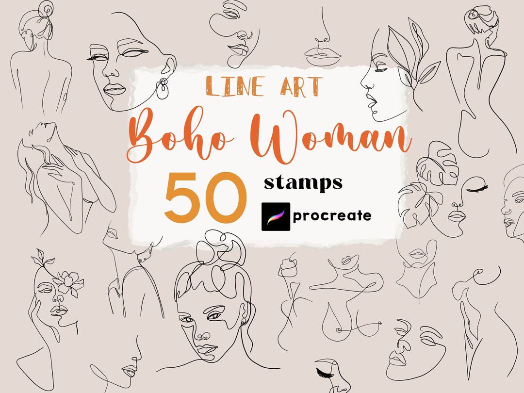 Procreate Line Art Women Stamps 50 Procreate Tattoo Stamp Boho ...