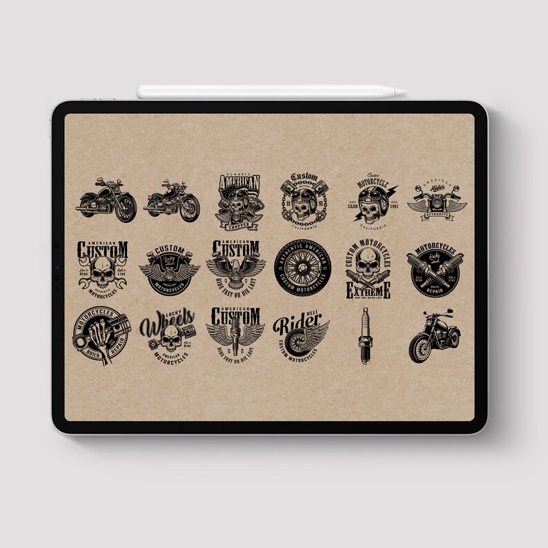 Procreate 71 Motor Club Tattoo Stamp Brush Motorbike Skull - Etsy