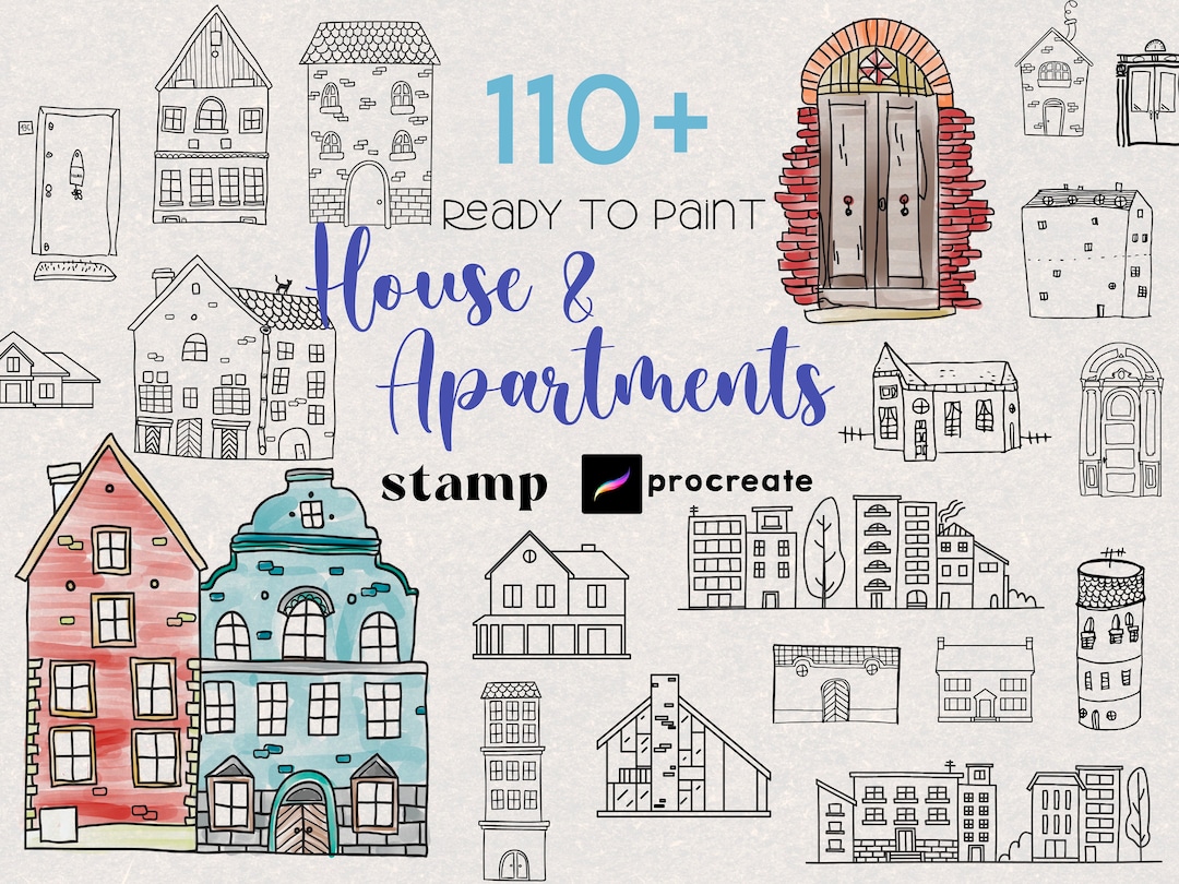 Procreate House Stamps : Coloring Page Apartment for Children Cartoon ...