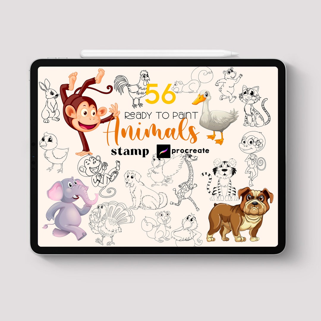 Procreate Kids Coloring Pages Animal Stamp for Children Brushes Cute ...