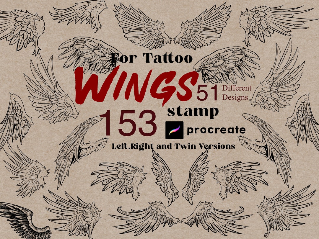 Procreate Tattoo Wings Stamps : Hand Drawn Angel Dragon Wing Brushes ...