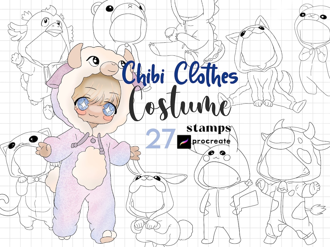 Procreate Chibi Clothes Stamp 27 Chibi Costume Kawaii Cute Animal Cloth ...