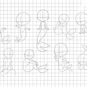 Procreate Chibi Mermaid Pose Stamp Brushes 15 Procreate Chibi Poses ...