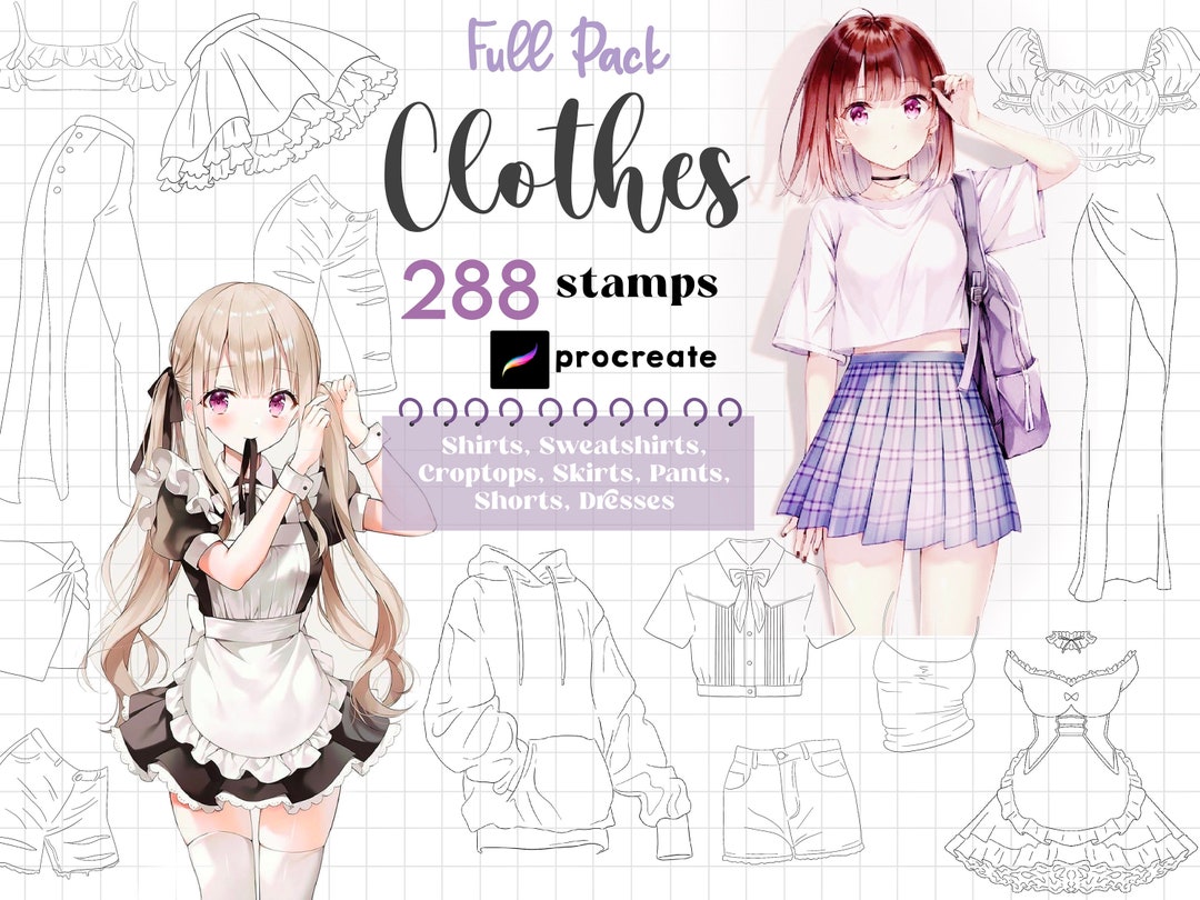 Procreate Clothes Stamps Brushes 288 Anime Clothing Procreate - Etsy