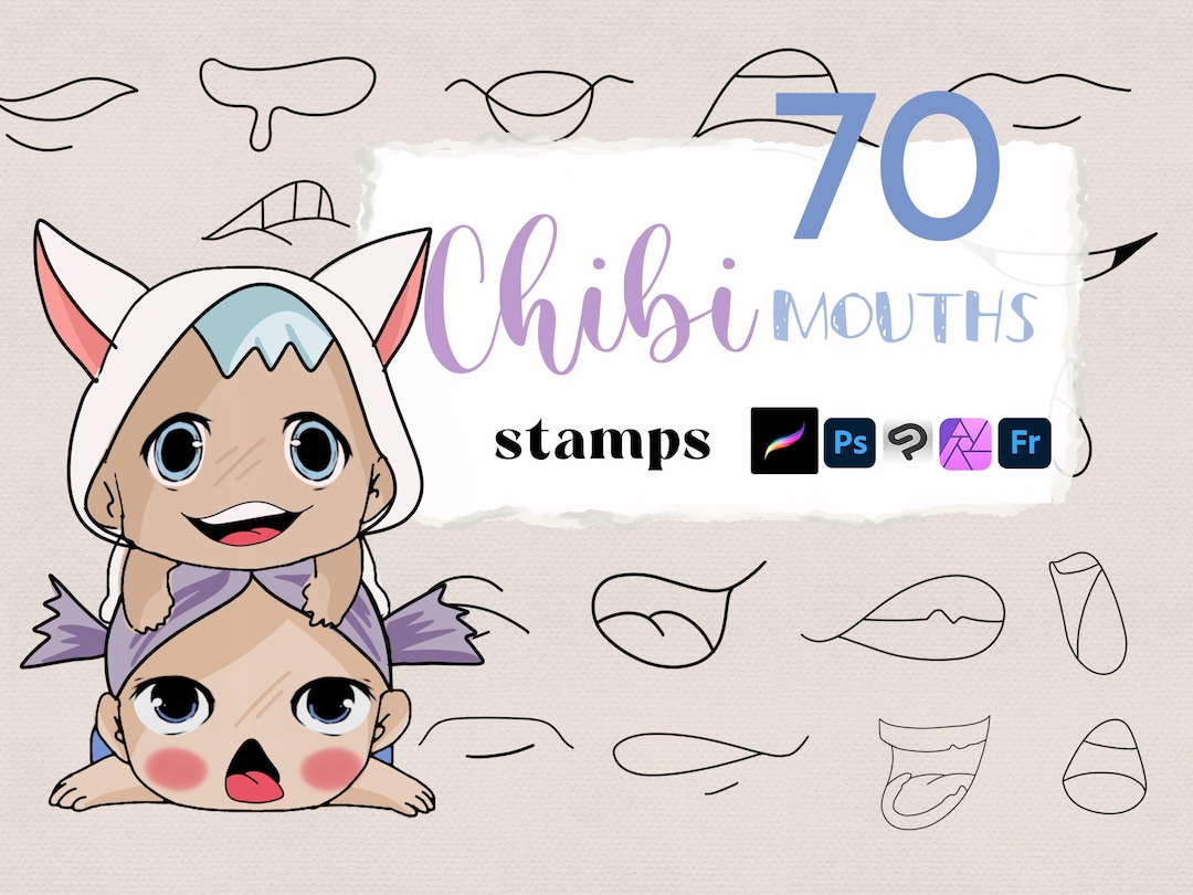 Procreate Chibi Mouth Stamps : Chibbi Face Base Kawaii Cartoon Lips ...
