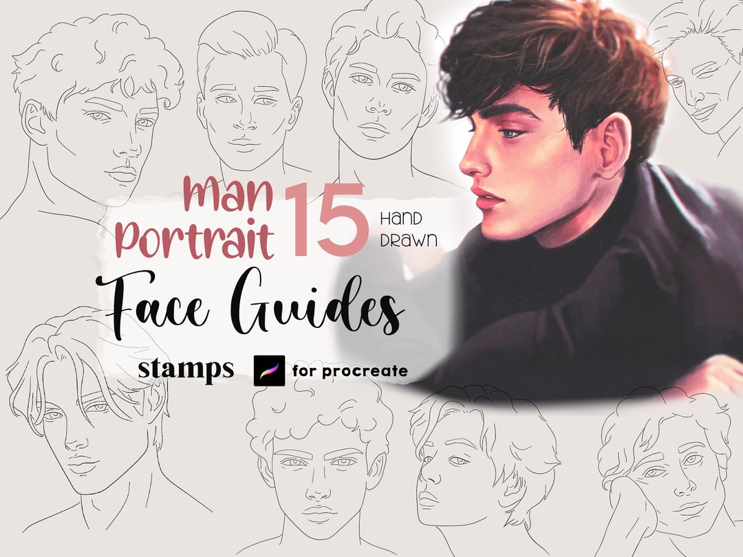Procreate Man Face Guides Portrait Stamp Brushes Boy Procreate ...