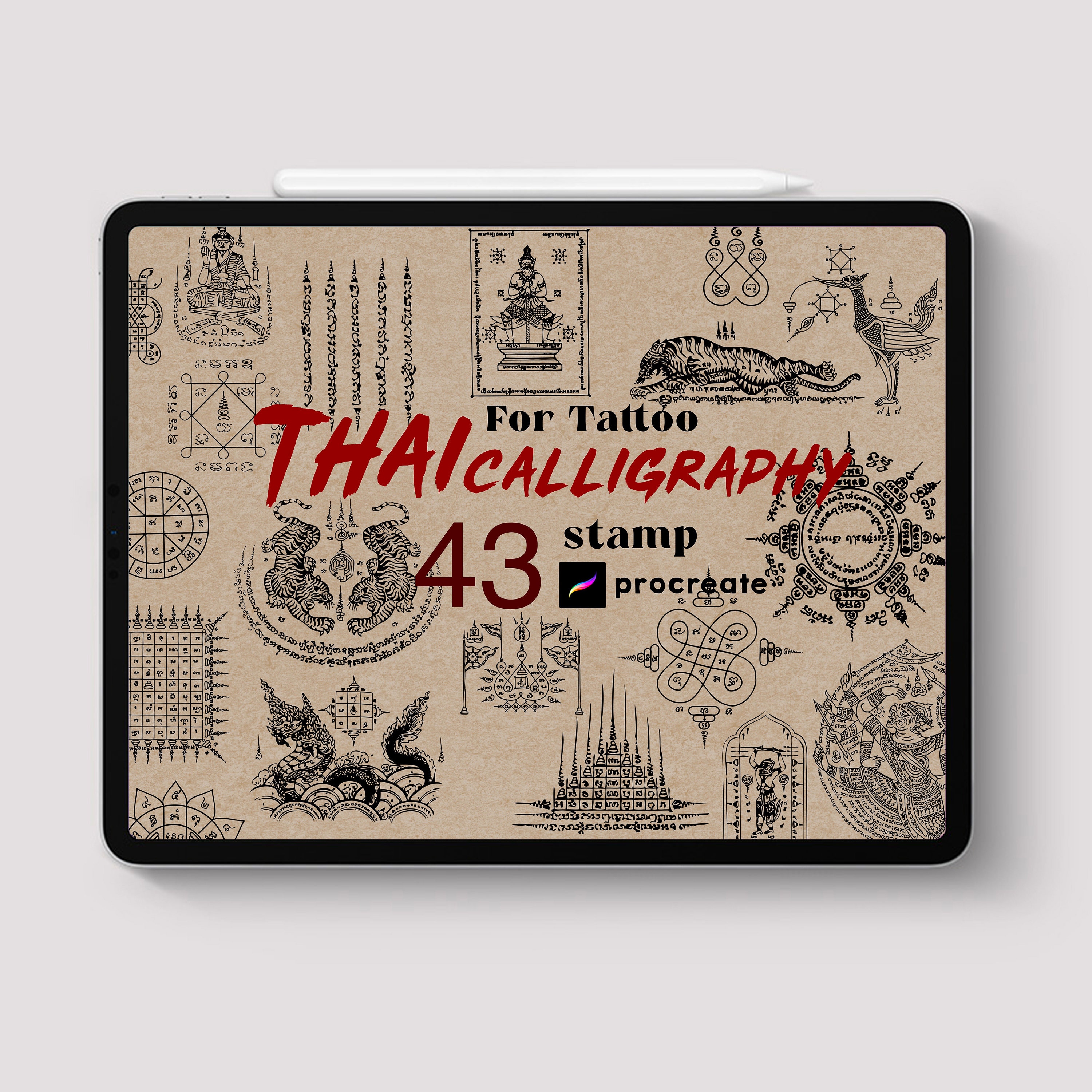 Procreate 43 Thai Calligraphy Stamps Tattoo Brush Myhology - Etsy