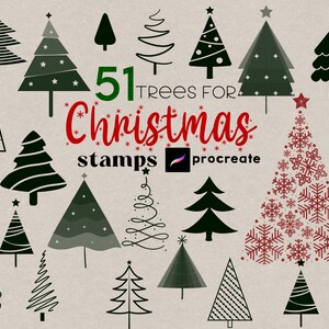 Procreate 51 Christmas Tree Stamps Noel Brush Holiday Theme Doodle Hand ...