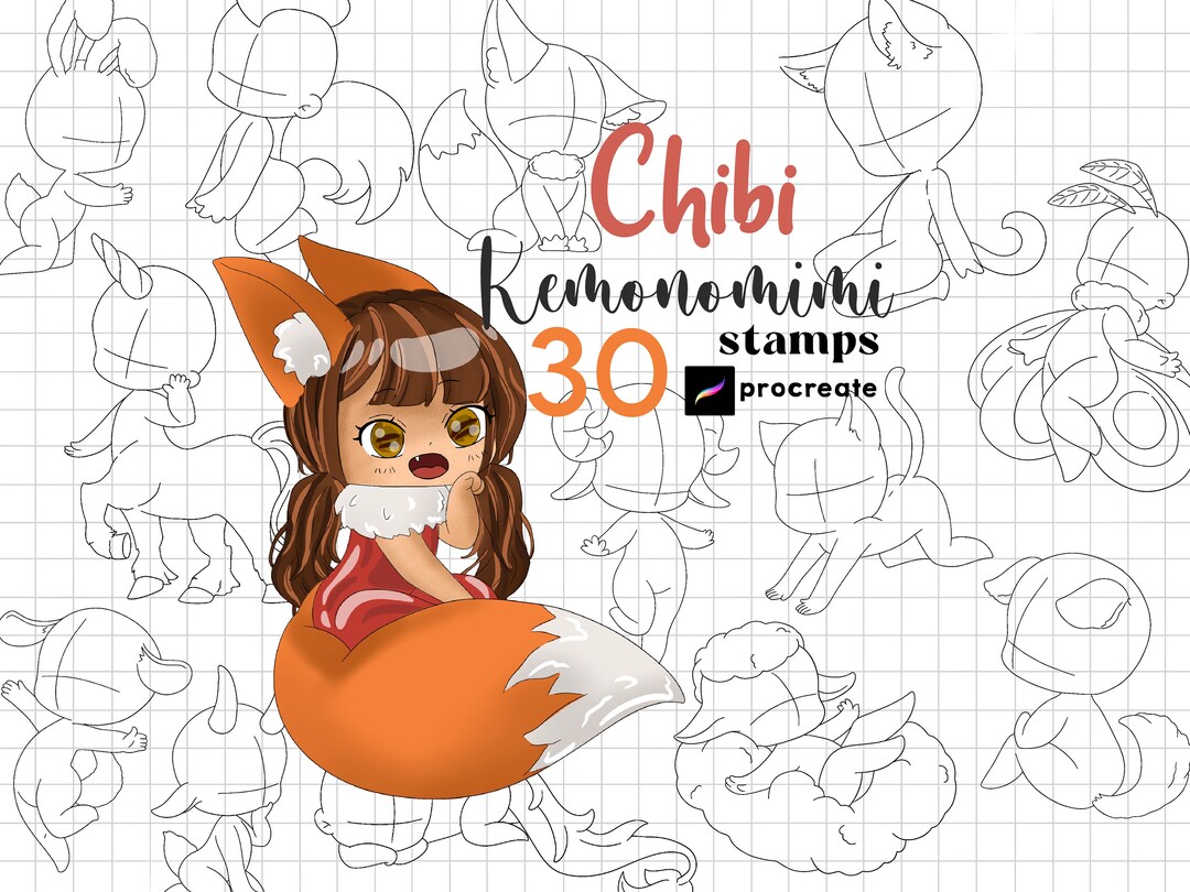 Procreate Chibi Animal Stamps : Kemonomimi Tail Animal Ears Kawaii ...