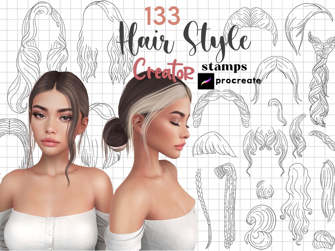 Procreate Hair Style Maker Stamp Brushes 130 Procreate Anime Hair ...