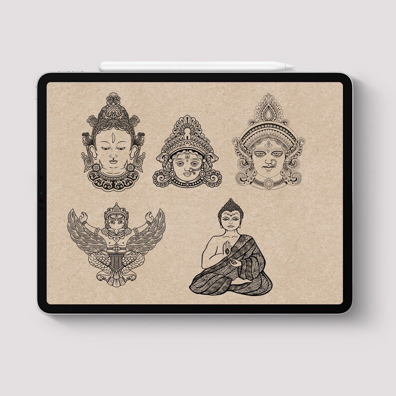 Procreate 68 Hindu Stamps Tattoo Brush Traditional Gods - Etsy