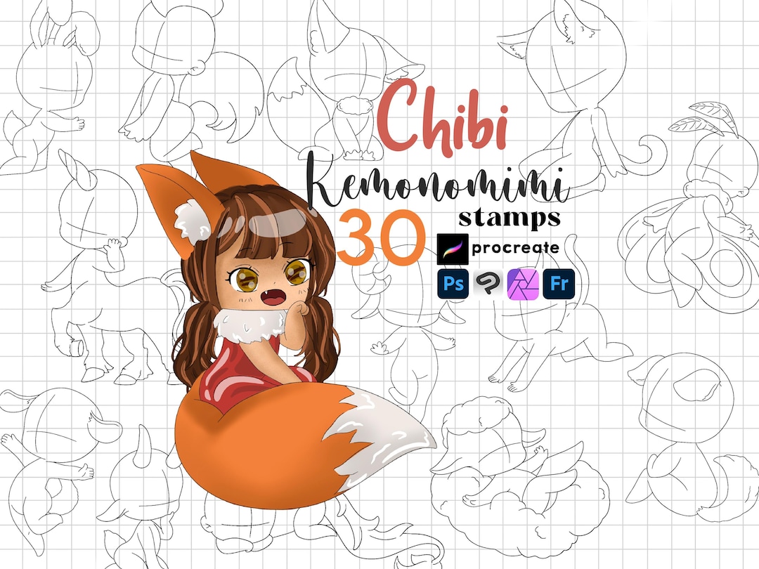 Procreate Chibi Animal Stamps : Furry Chibi Base Kemonomimi Clip Studio ...