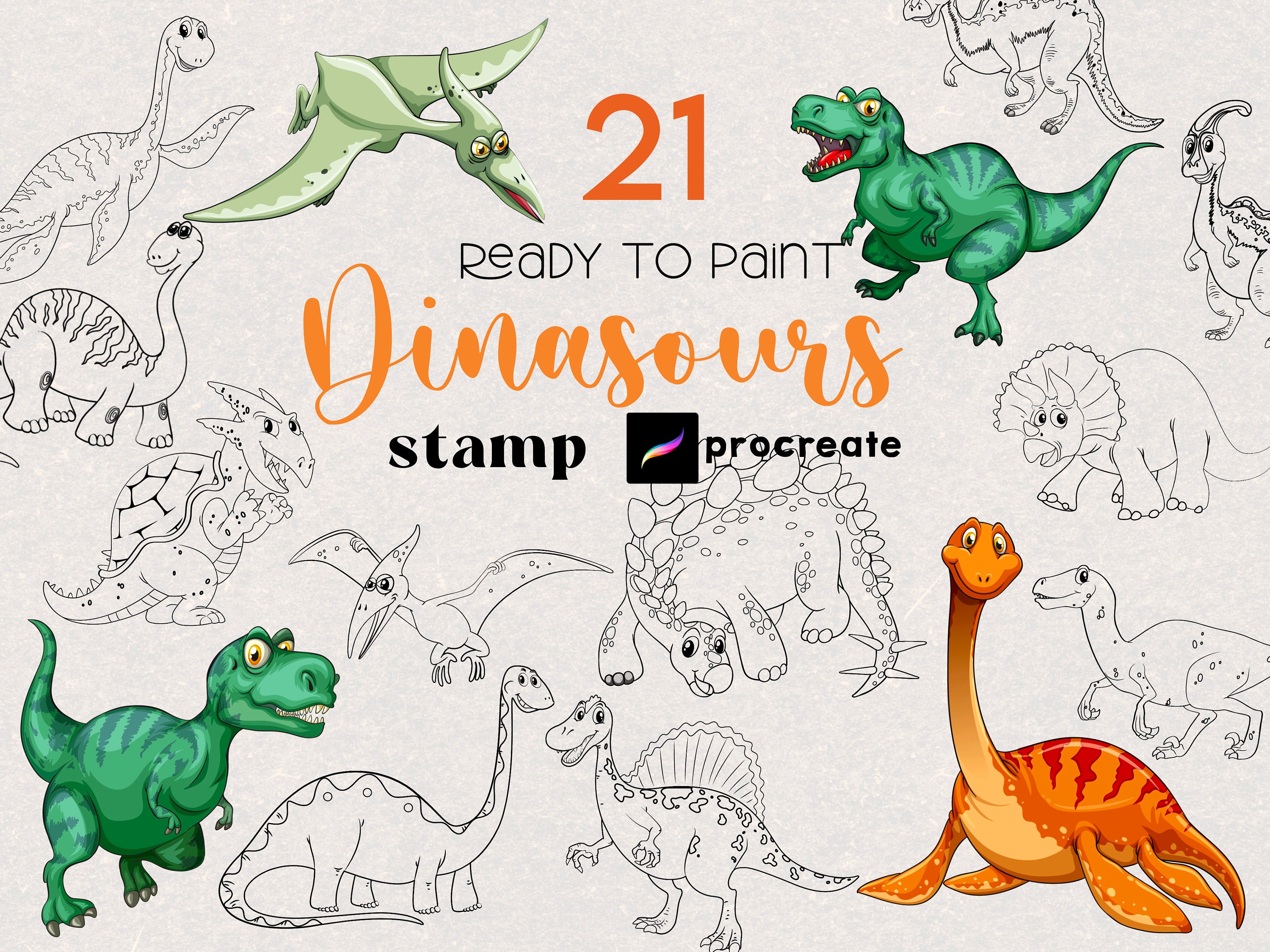 Procreate Dinasour Stamp for Children Brushes Cute Paint | Etsy