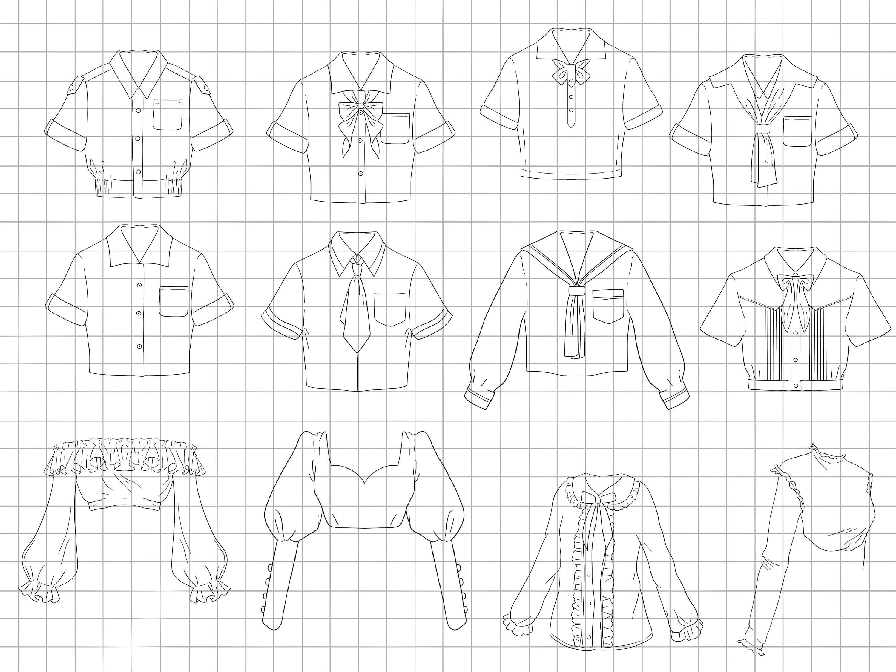 Procreate Clothes Stamps Brushes 55 Anime Clothes Tops - Etsy