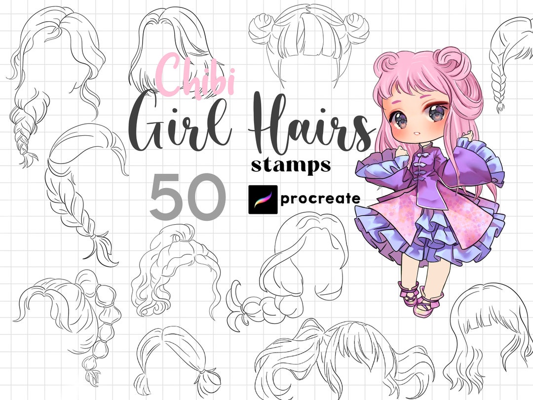 Procreate Chibi Hair Stamp Brushes 50 Anime Girl Hair Brushes Procreate ...