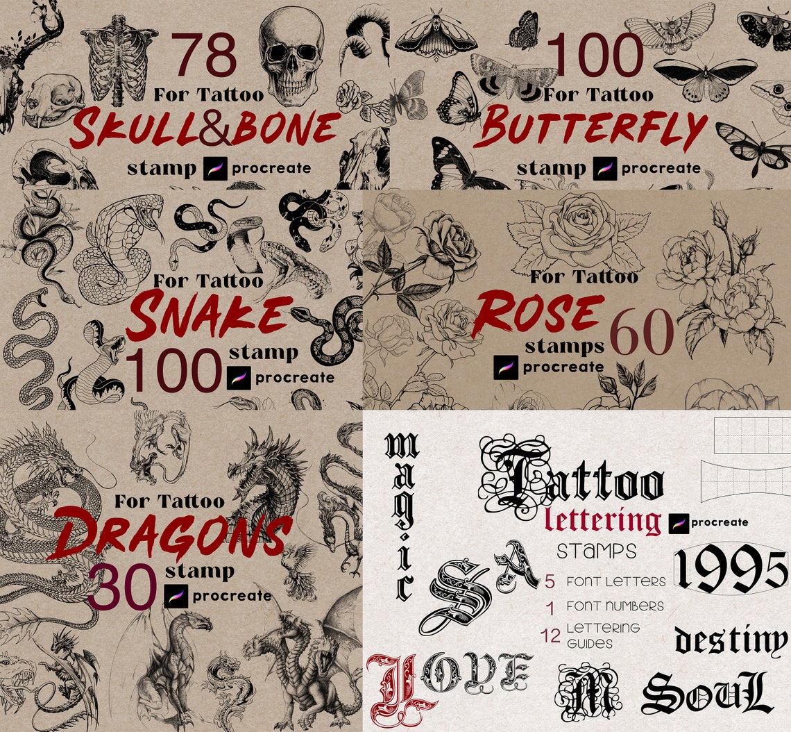 500 Procreate Tattoo Stamps Full Pack Tattoo Stamp Brush - Etsy
