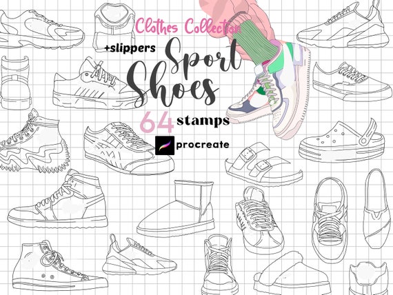 Procreate Sneakers Stamps Brushes 64 Anime Shoes Clothes Sport Shoes Procreate Anime Girl Shoe Drawing Women Shoe Manga Cloth Fashion Design Etsy