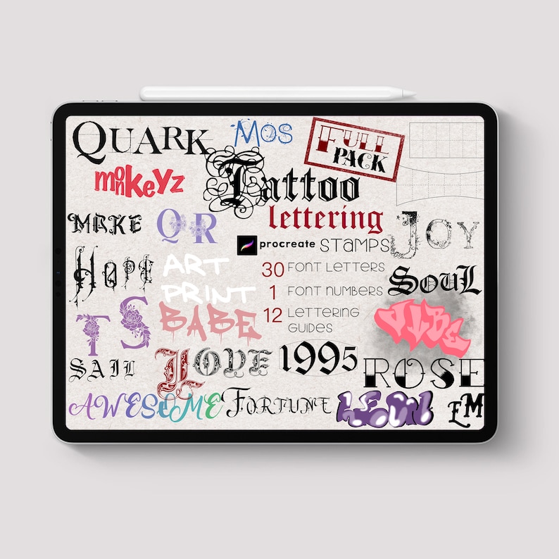 Procreate Full Tattoo Font Pack Stamp 30 Easy Writing - Etsy