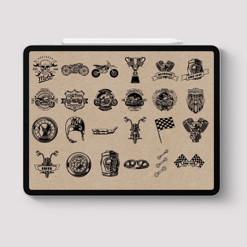 Procreate 71 Motor Club Tattoo Stamp Brush Motorbike Skull - Etsy