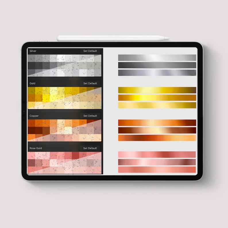 Procreate Palette Metallic Color Swatch : Gold Rose Silver Copper ...