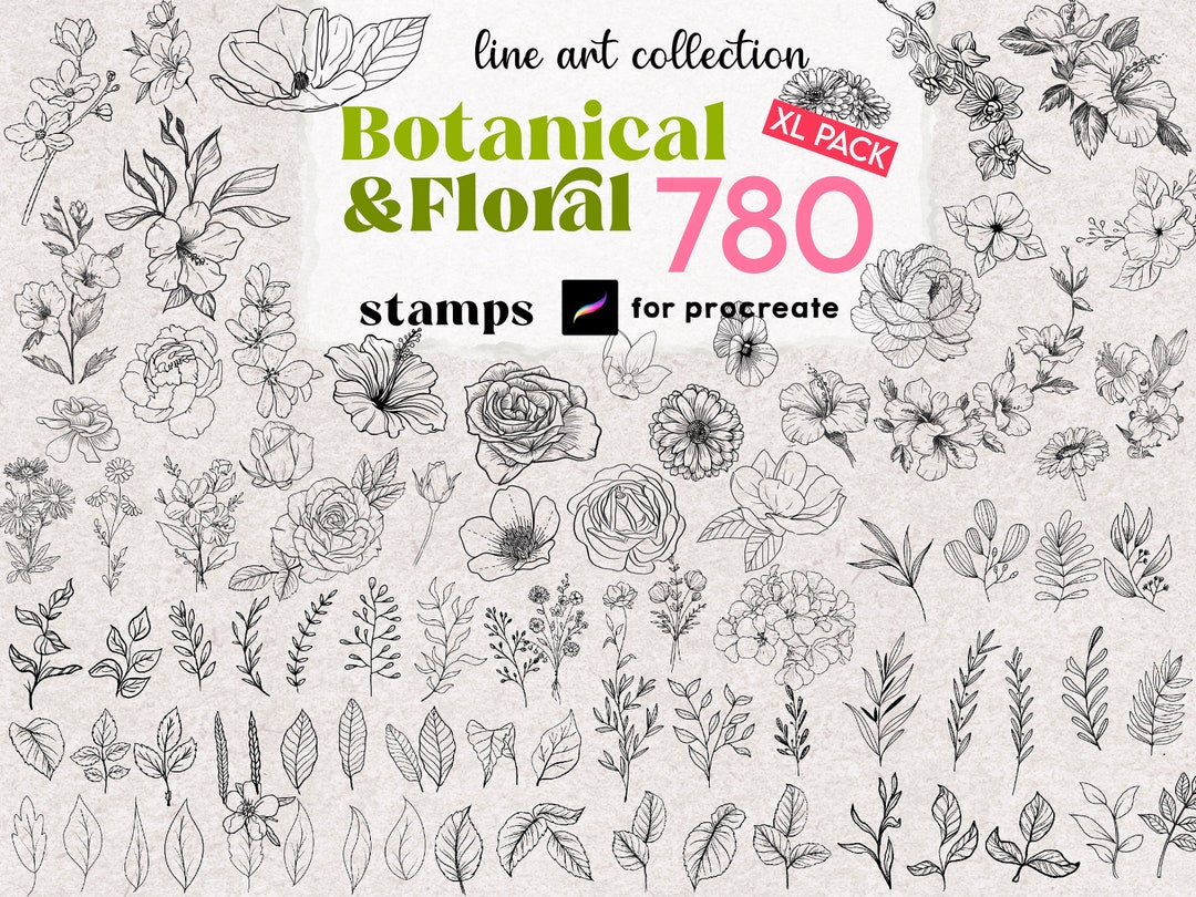 Procreate Flower Stamps : Floral Tattoo Brushes Botanical Stamp Bouquet ...