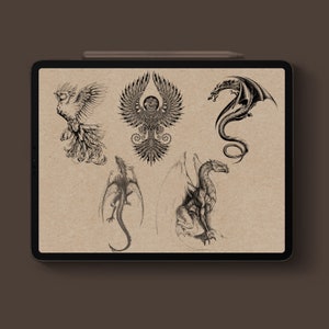 Procreate Dragon Stamps – Tattoo Brush With Snake, Dinosaur & Mythical ...
