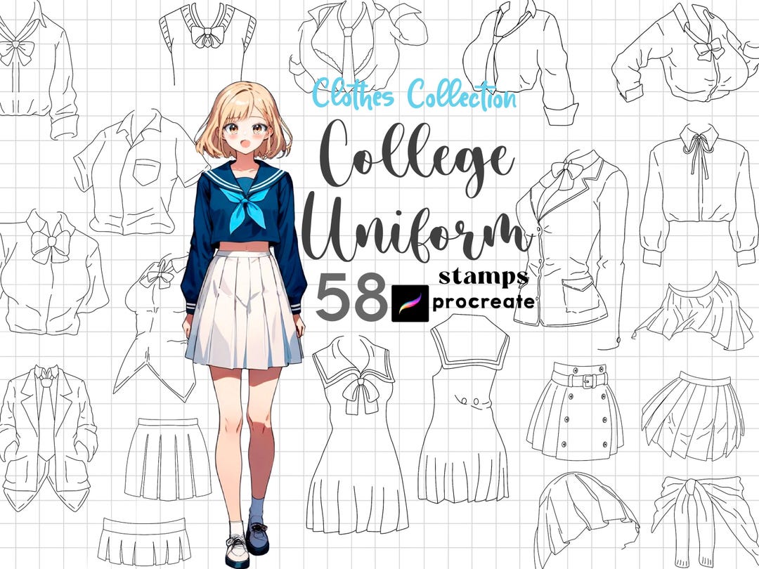 Procreate Anime Clothes Stamps : Manga School Uniform College Outfit ...