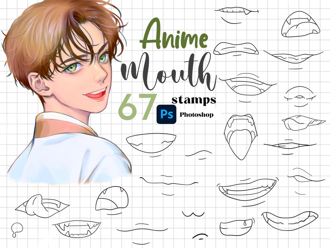 Photoshop Anime Mouth Stamp 67 PS Anime Lips Guides Brush Manga Kawaii ...